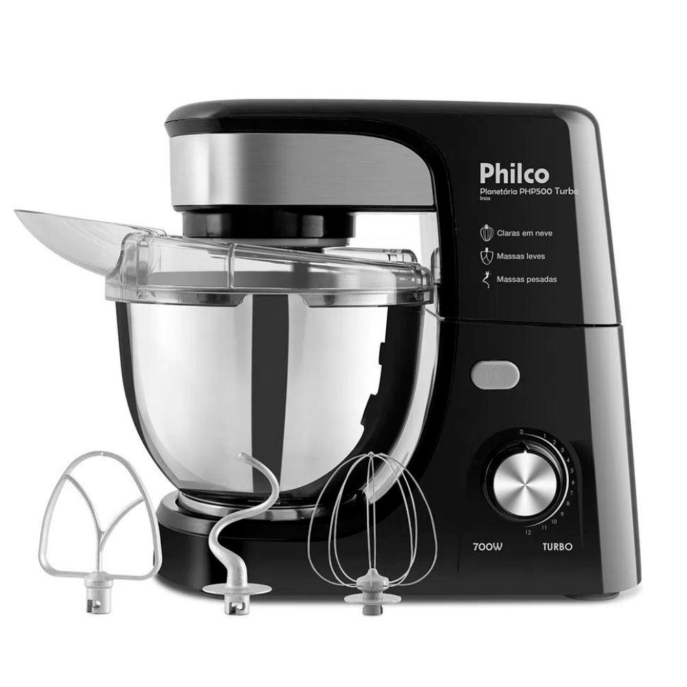 Batedeira Planetária Philco 127v Php500 Turbo Inox Preto 12 Velocidades 4 Litros | Shopee Brasil