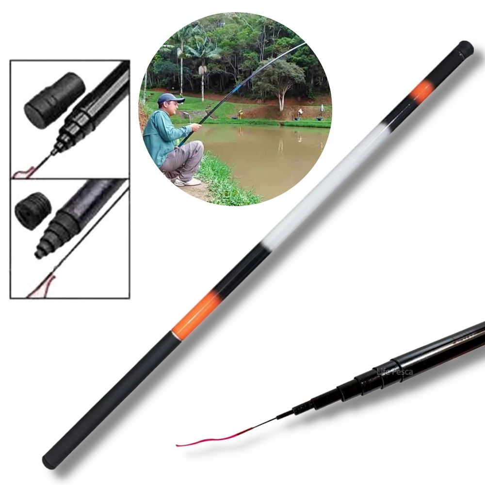 Vara De Pesca Telescópica Retrátil 5,40 Metros 40 % Carbono - Faz a Boa!