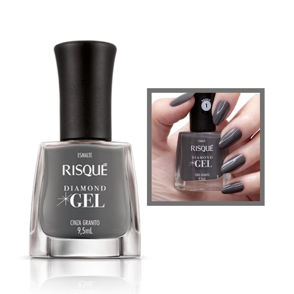Esmalte Risque Diamond Gel Cinza Granito 9,5ml Cremoso | Shopee Brasil