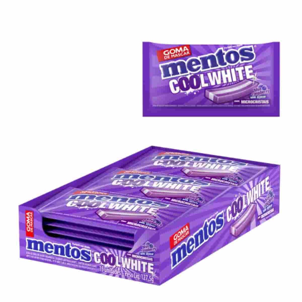Goma de Mascar Mentos Cool White Blue Raspberry Perfetti com 15 ...