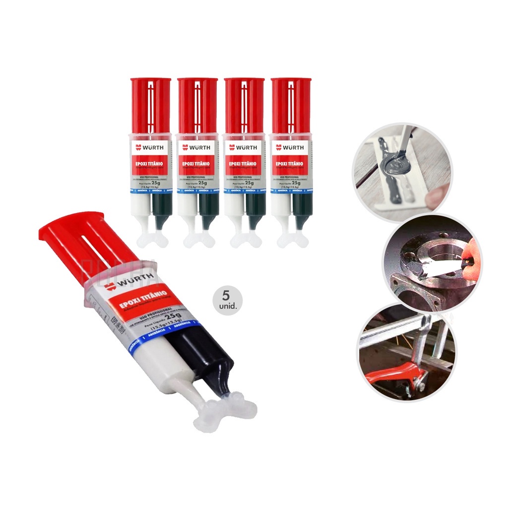 5 Cola Epoxi Titanium Wurth Solda Fria Cola para ferro aco aluminio ...