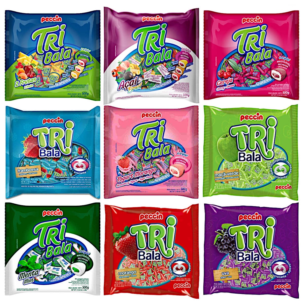 Balas Recheadas PECCIN - Tribala Sabores 500G | Shopee Brasil
