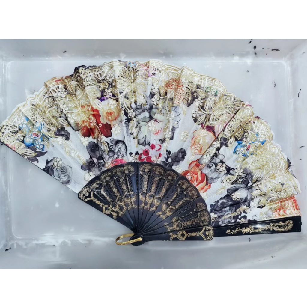 12 pc Leque de lantejoulas pavão dobrável fashion esculpido estampado à ...