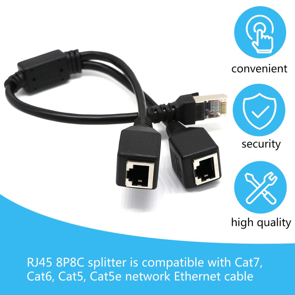 Network Adapter Cables RJ45 Male To 2 Female Splitters Sockets Port LAN ...