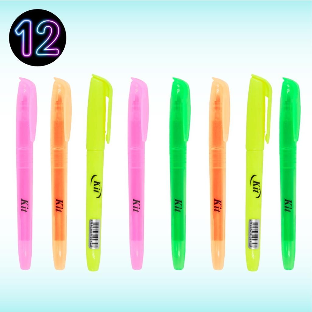 12 Marca Texto Fluorescente Neon Destacar Anotacoes Marcadores ...