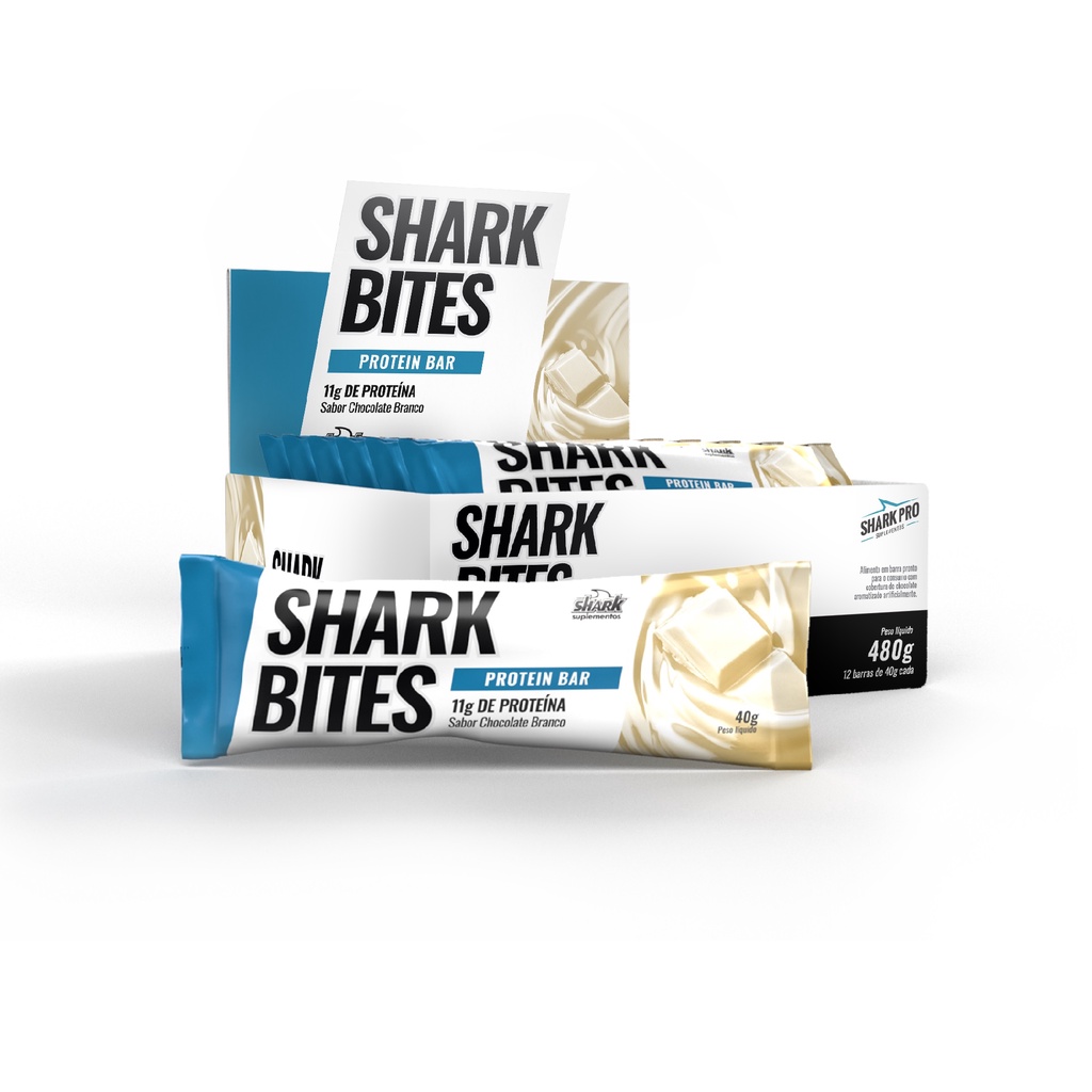 Display BARRINHA Bites Chocolate Branco c/ 12 unid. de 40g Shark Pro ...