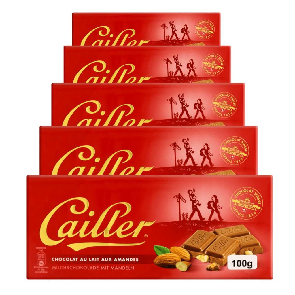 Chocolate Suico Cailler Ao Leite Com Amendoas 5 Barras 100g | Shopee Brasil