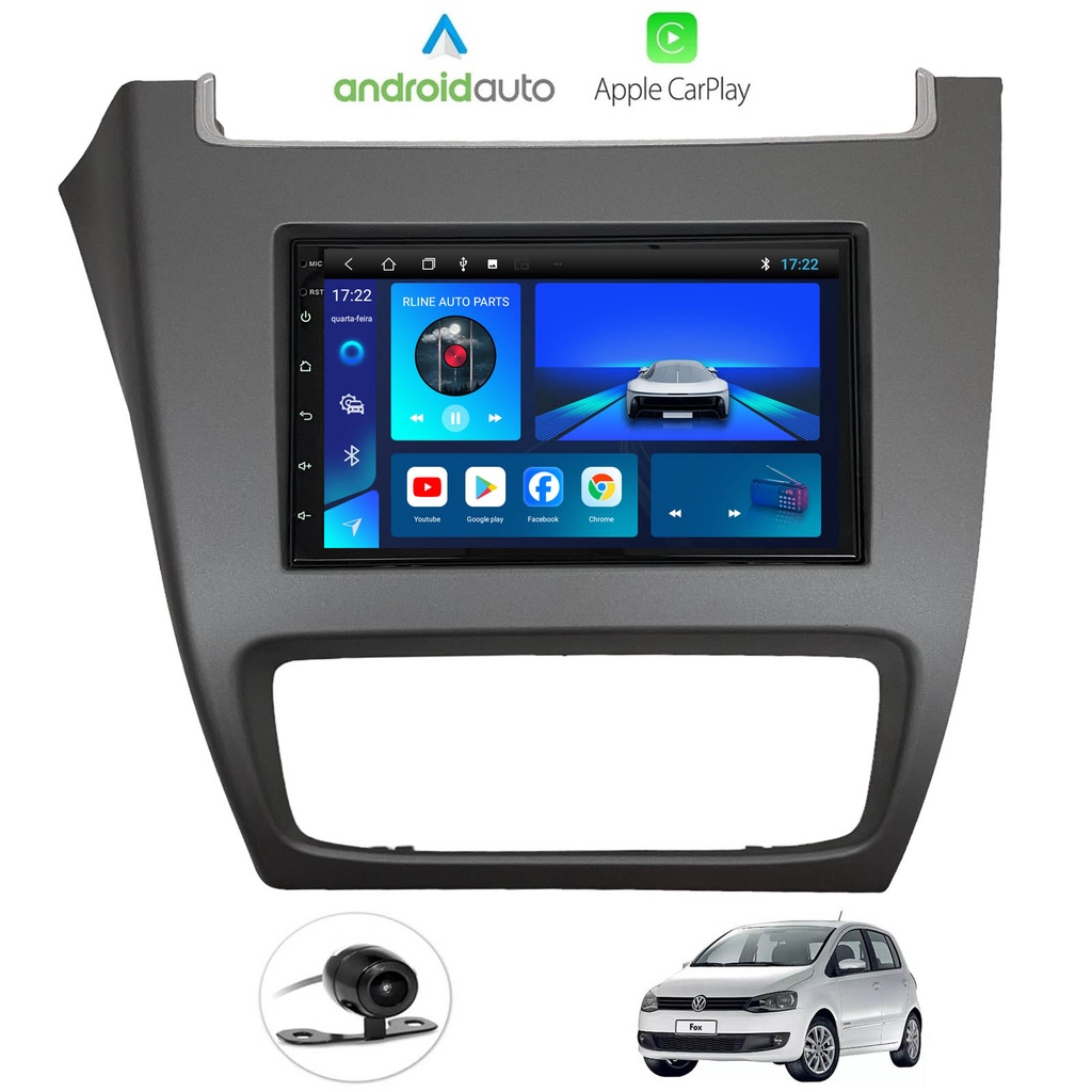 Kit Central Multimidia 2 Din Mp5 Android VW Fox Crossfox Spacefox 2013 a 2017 Android Auto Apple ...