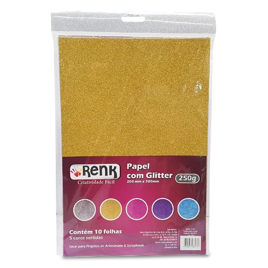 Papel Glitter A4 250g c/ 10 unidades - Sortidos - Renk | Shopee Brasil