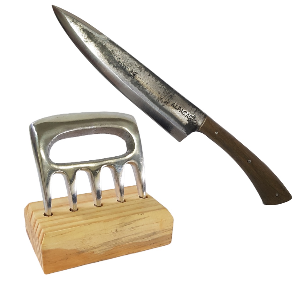 Kit Churrasco Faca Artesanal Alpaca Brut Forge Cabo Full Tang c/ Bainha ...