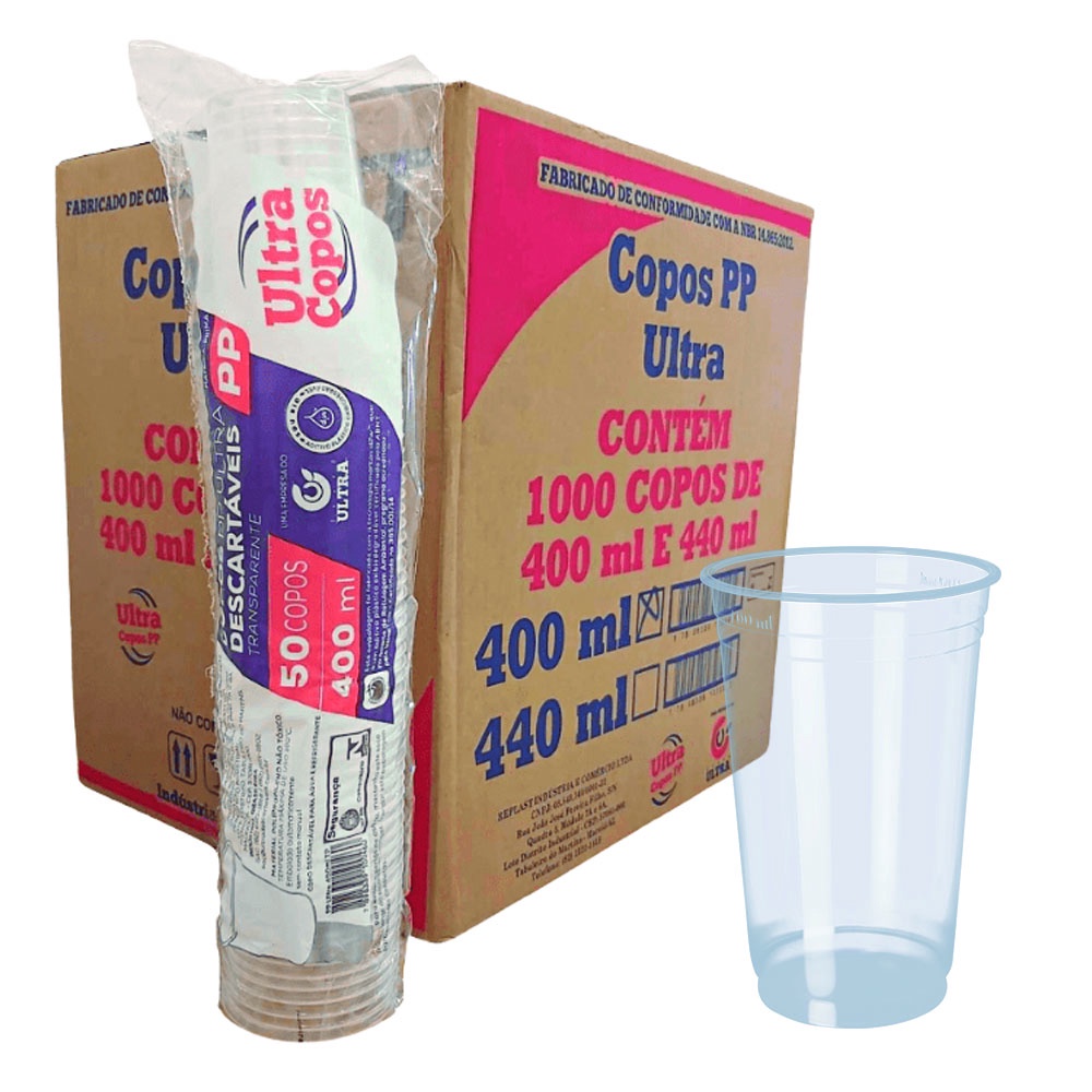 COPO 400ML DESCARTAVEL LISO TRANSPAREN PP CAIXA C/1000 ULTRA | Shopee Brasil