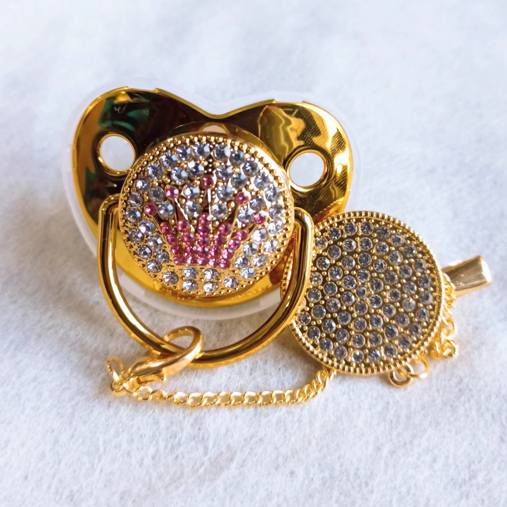 Crown 26 Carta Pacifier Baby Diamond-Studded Silicone Golden Teether ...