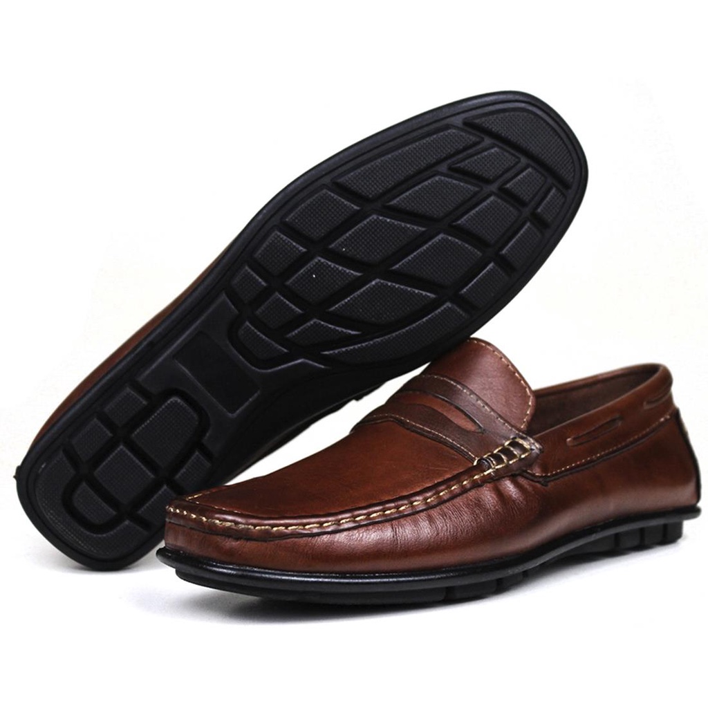 Mocassim Homem Confort Casual Latego Couro Liso | Shopee Brasil