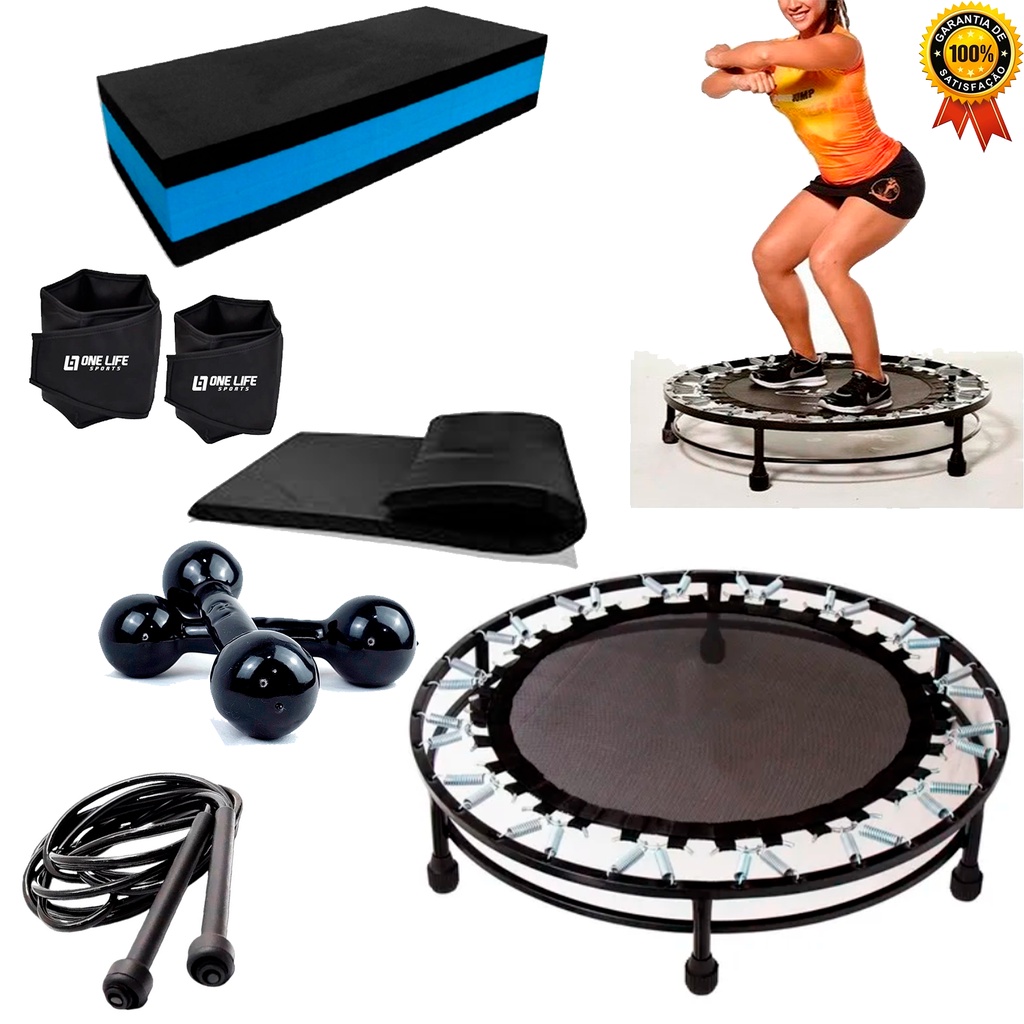 Kit Treino Ginastica C/ Mini Jump + Colchonete + Corda + Par Caneleira ...