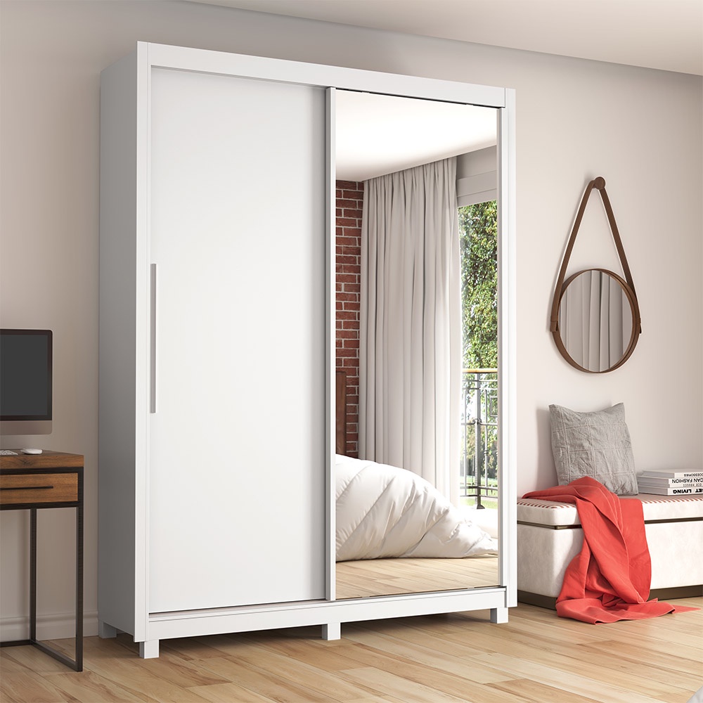 Guarda Roupa Solteiro 2 Portas com 1 Porta Espelho Royale Branco ...