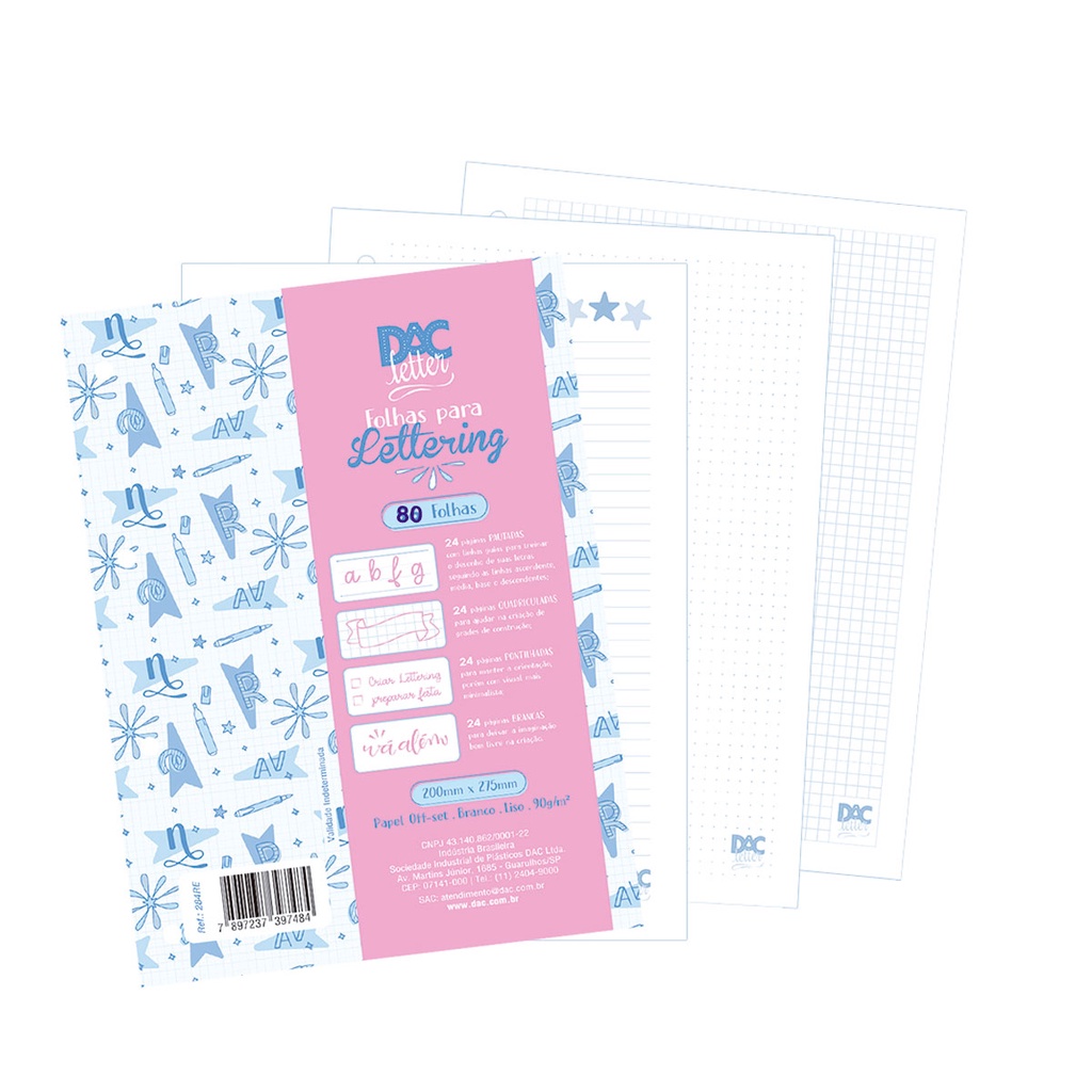 Refil Folha de Fichário Universitário C/ 80 Fls Lettering Pautada, Lisa ...