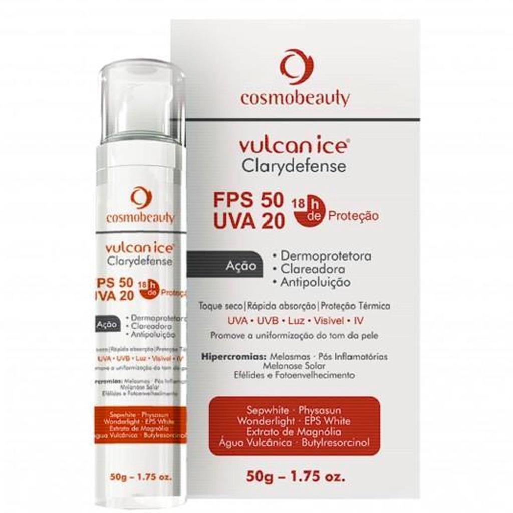 Vulcan Ice Clarydefense FPS50 Protetor Solar Cosmobeauty 50g | Shopee ...