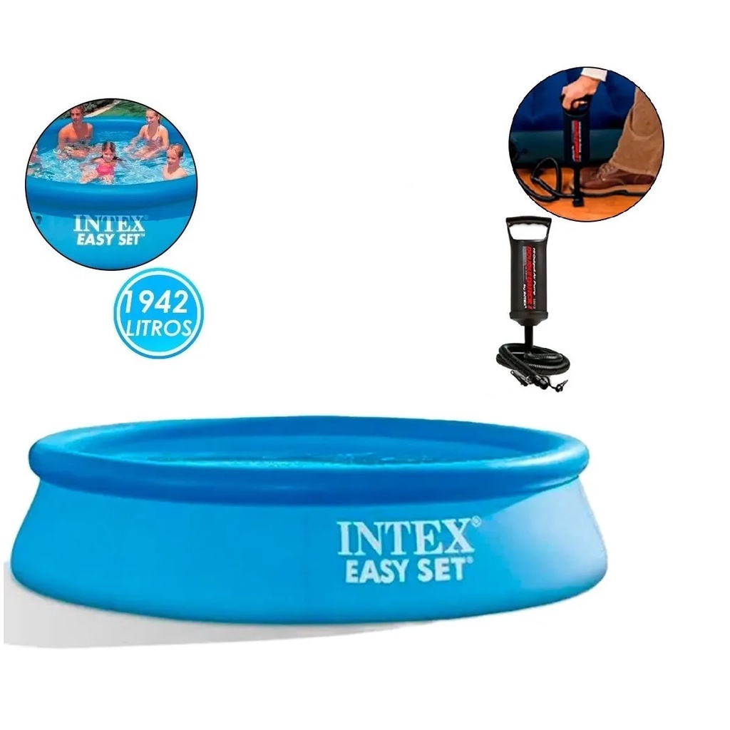 PISCINA INFLAVEL 1942 LITROS EASY SET INTEX +BOMBA 28106 KIT | Shopee ...