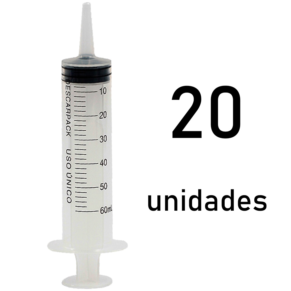 Seringa 60ml Bico Cateter alimentação enteral c/ tampa 20un | Shopee Brasil