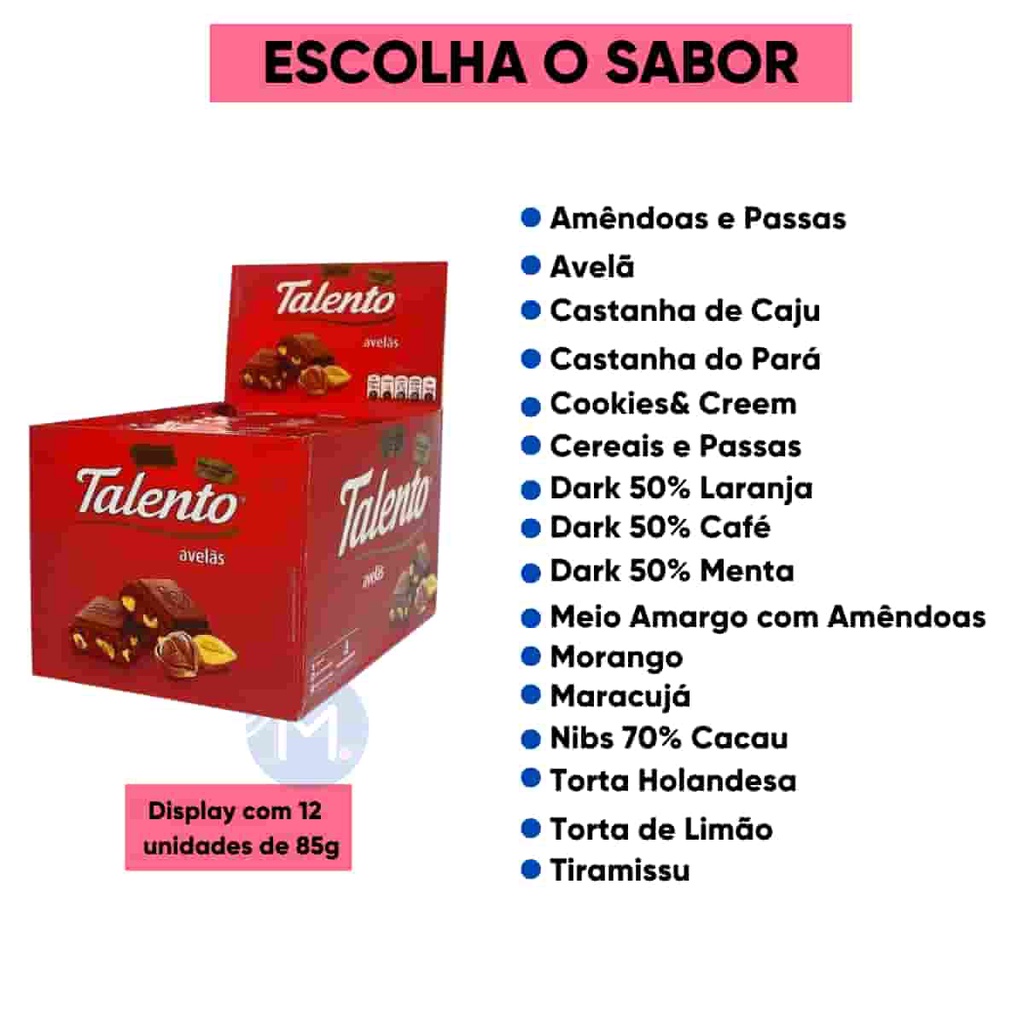 Chocolate Talento 12 unidades de 85g | Escolha o Sabor | Shopee Brasil