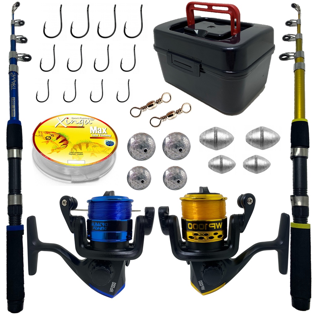 Kit Pesca Pescaria Completo 2 Varas Molinete + Acessórios - Faz a Boa!