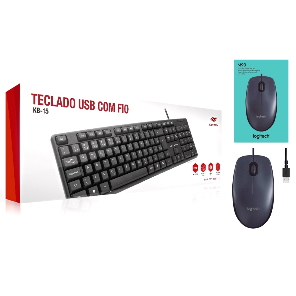 Kit Teclado e Mouse Com Fio USB ABTN2 - C3 Tech - Logitech - Envio ...