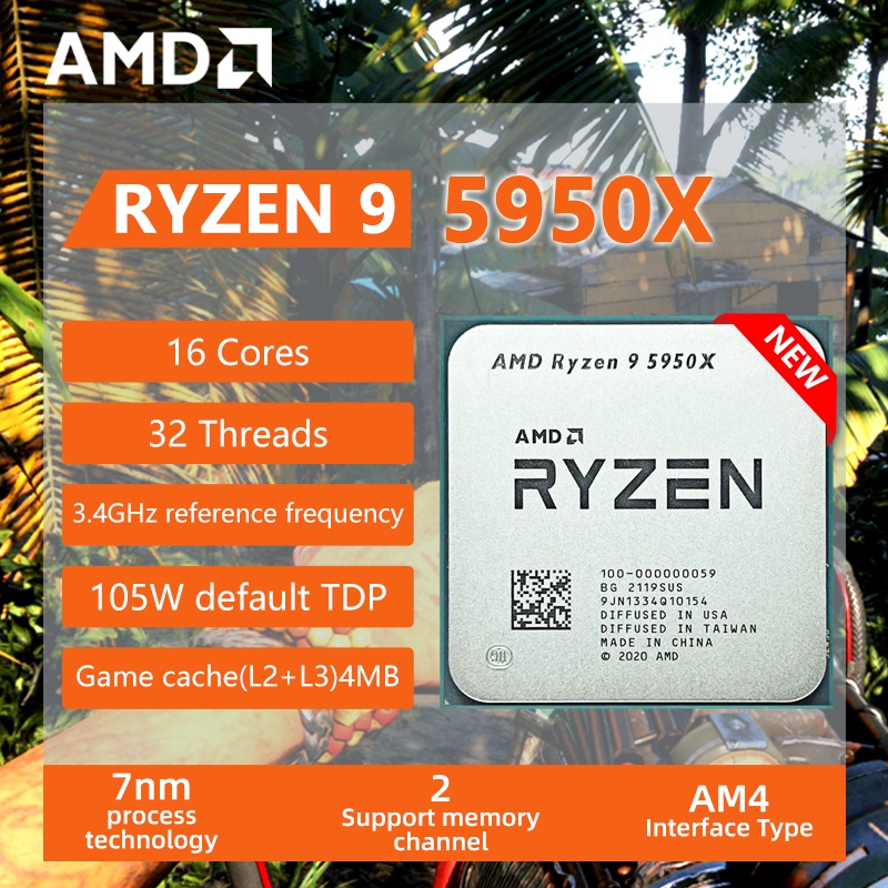 Novo AMD R9 5950X Ryzen 9 5950X 3,4 GHz 16 Pcs 32 Processador De CPU ...