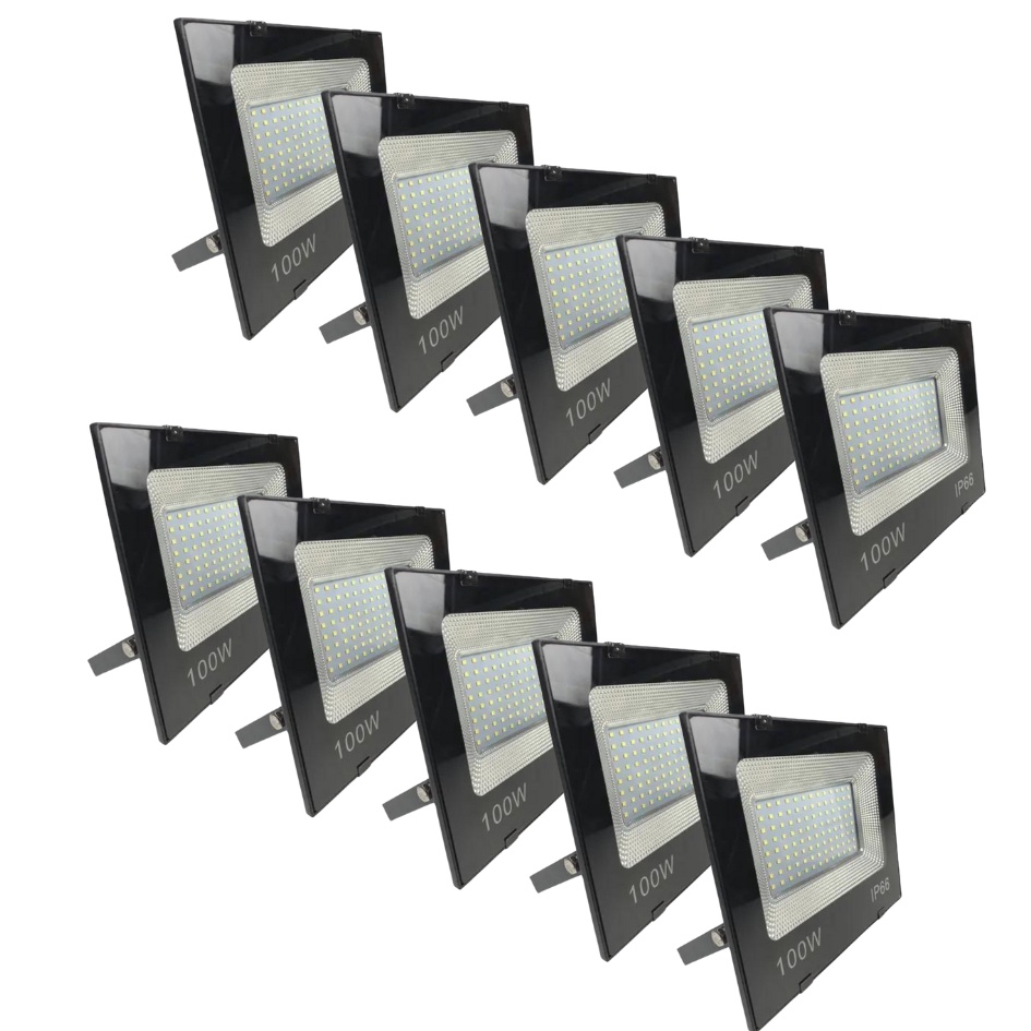 10 Refletor Holofote Led 100w Ip66 Bivolt Prova Dagua Preto | Shopee Brasil