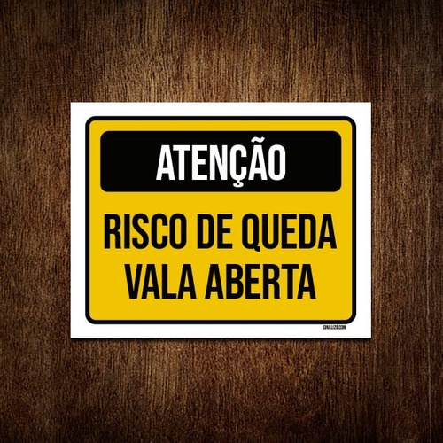 Placa Atenção Risco Queda Vala Aberta | Shopee Brasil