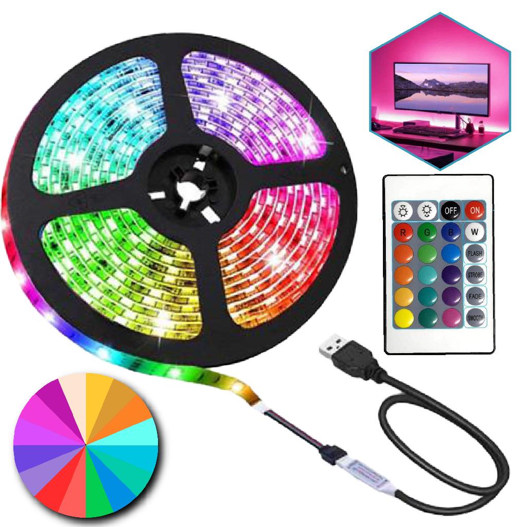 Fita Led 3 Metros RGB Colorida Com Controle Remoto USB Linha Premium ...