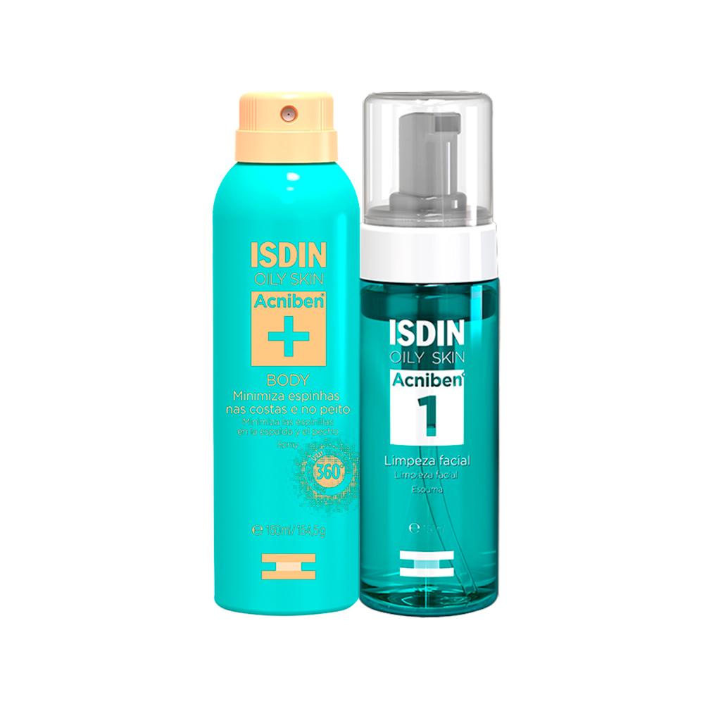 Kit Isdin Oily Skin Acniben - Espuma Facial de Limpeza e Spray Corporal ...