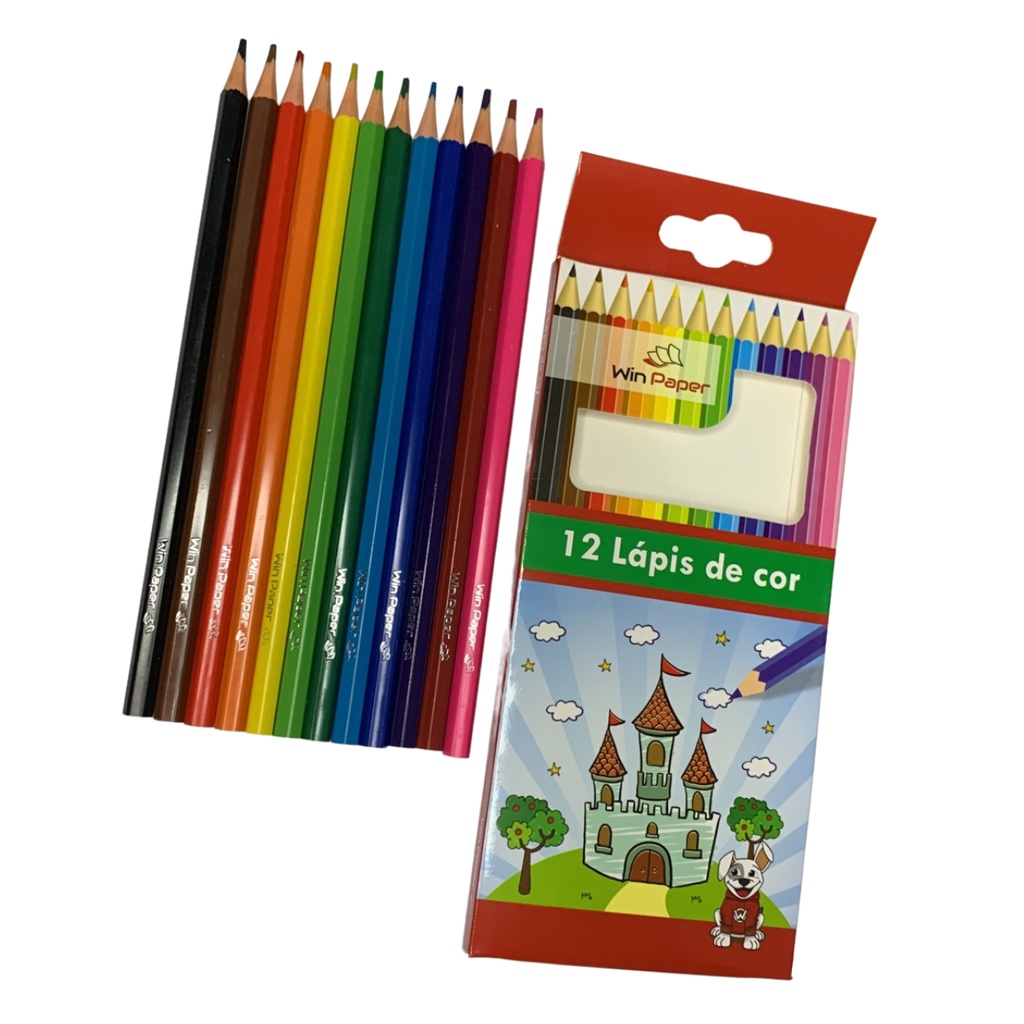 Lapis de Cor 12 Cores Escolar Win Paper | Shopee Brasil