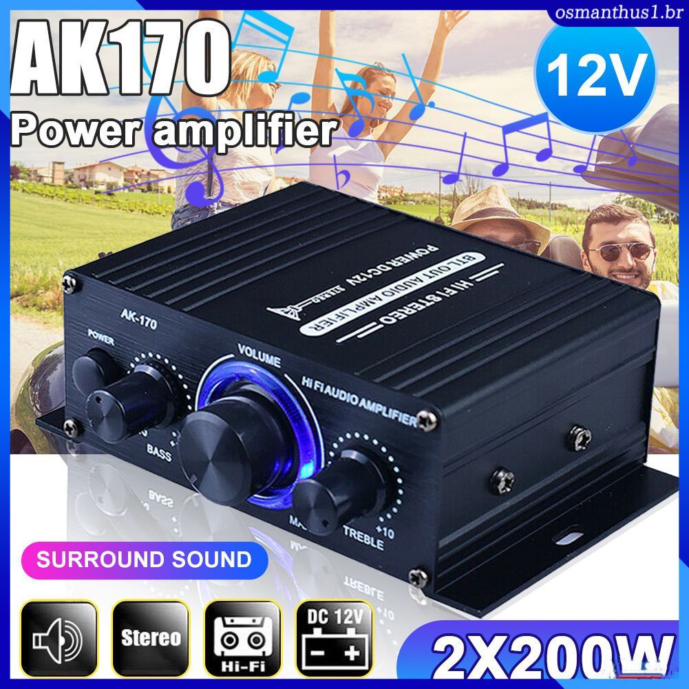 Mini Amplificador De Áudio Digital Ak170 12V Receptor De Canal Duplo ...