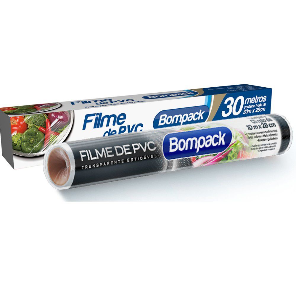 Papel Filme de PVC 28cm x 30metros Bompack | Shopee Brasil