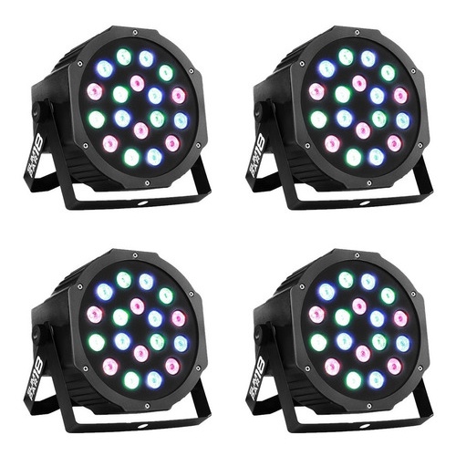 Kit 4 Refletor Led Par Slim 18 Leds 1W Rgb 3 Cores Bivolt Luminos Com DMX Strobo Dimmer ...