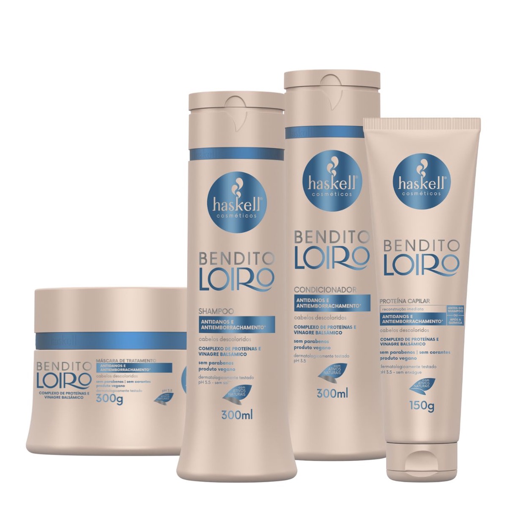 Kit Haskell Bendito Loiro Shampoo Condicionador Mascara e Proteina Capilar (P) | Shopee Brasil
