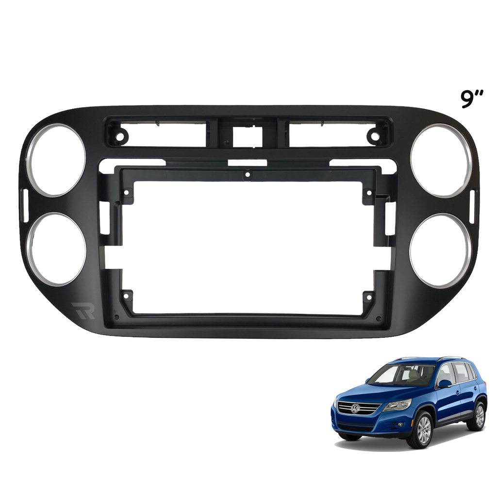 Moldura Painel DVD 2 Din MP5 Central Multimidia 9 Polegadas VW Tiguan 2012 a 2017 Preto Fosco ...