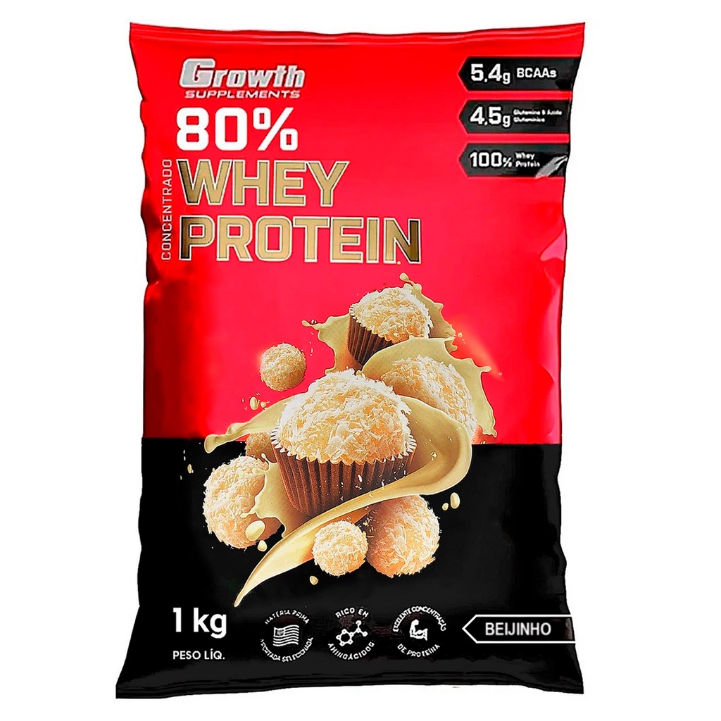 Whey Protein Suplementos Sabor Beijinho 80 Proteína Concentrado 1kg