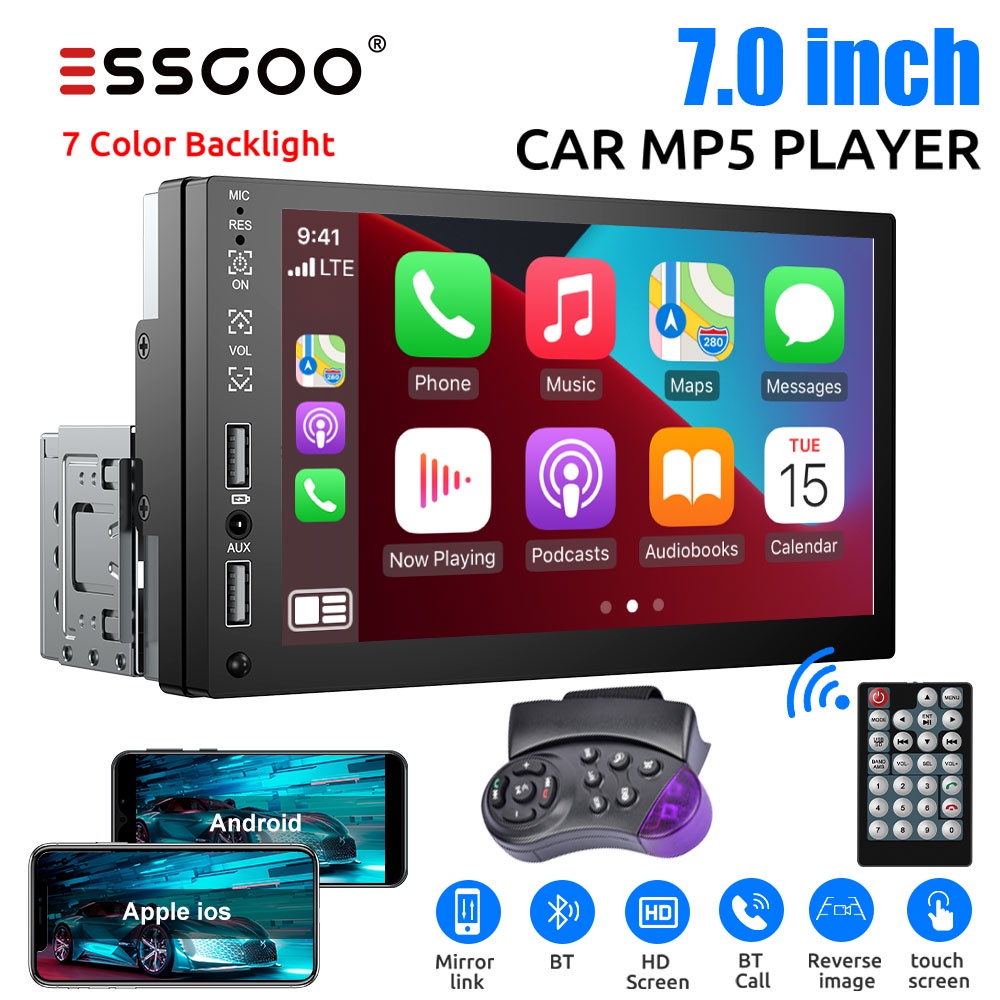 ESSGOO Rádio Estéreo De 1 Pinos De Carro E Android Auto Vedio MP5 Player Com Bluetooth FM Car ...