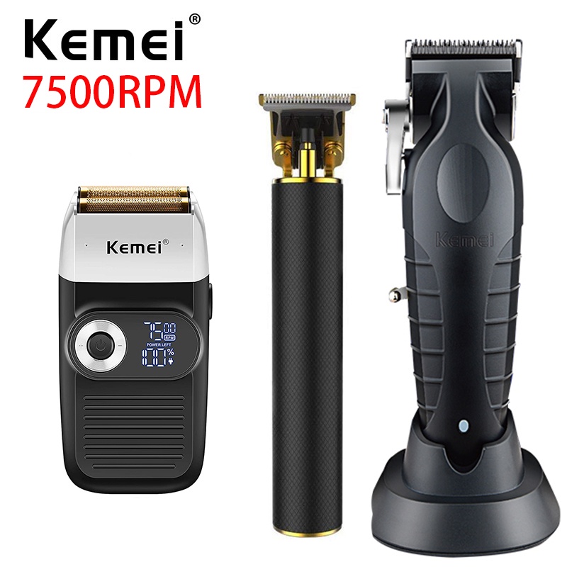 Kemei Professional Clipper Combo Kit Barbeiro 0mm Elétrico Sem Fio T9 Aparador De Acabamento ...