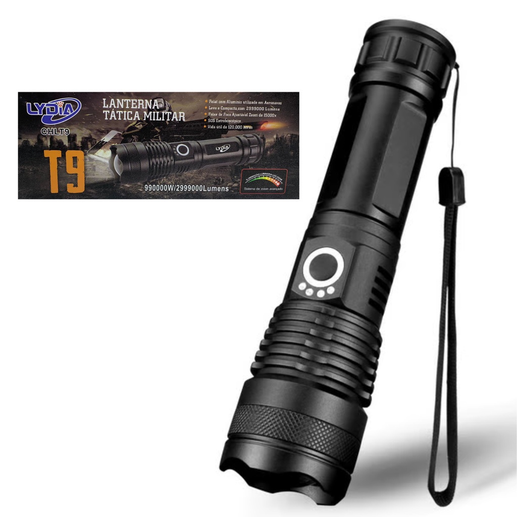 Lanterna Tática Militar T9 Recarregável Ultra Potente Zoom | Shopee Brasil
