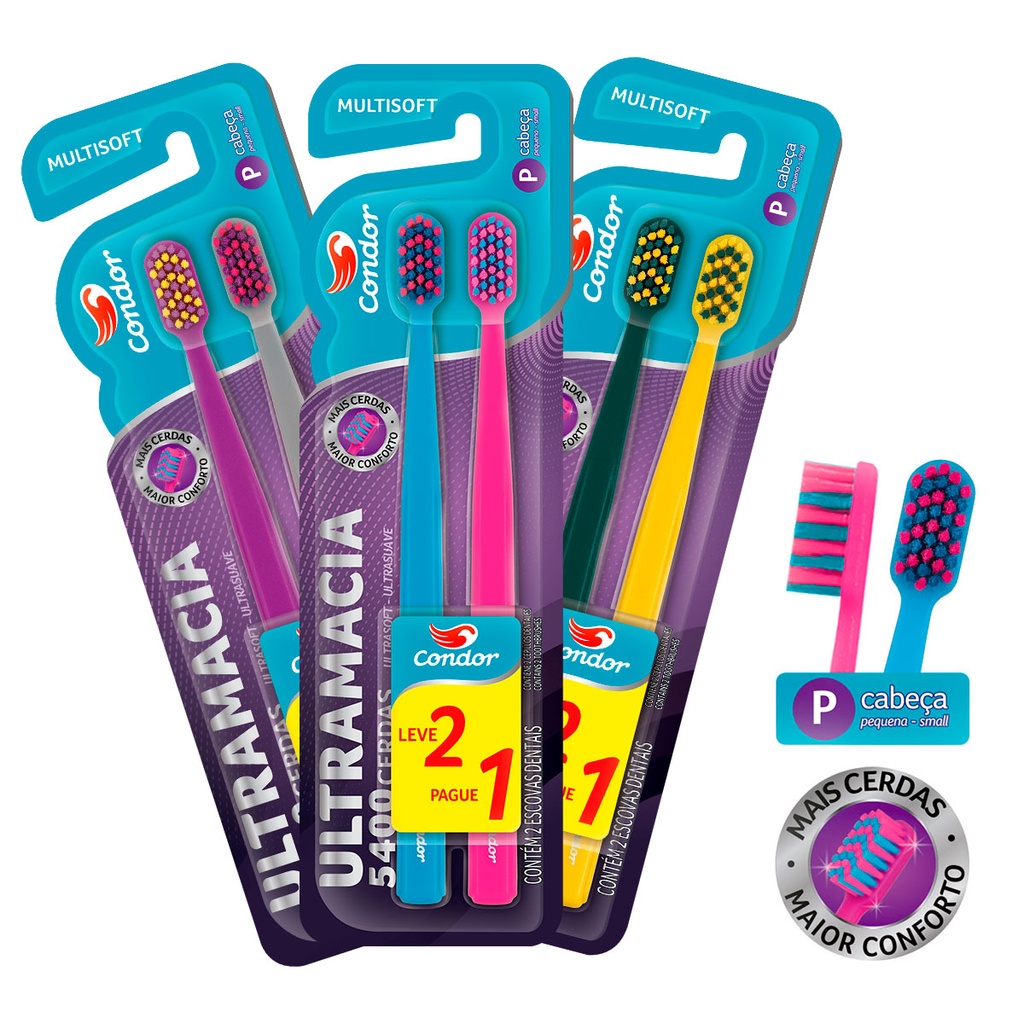 Escova de dente Ultramacia 5400 Cerdas Condor Blister Duplo | Shopee Brasil