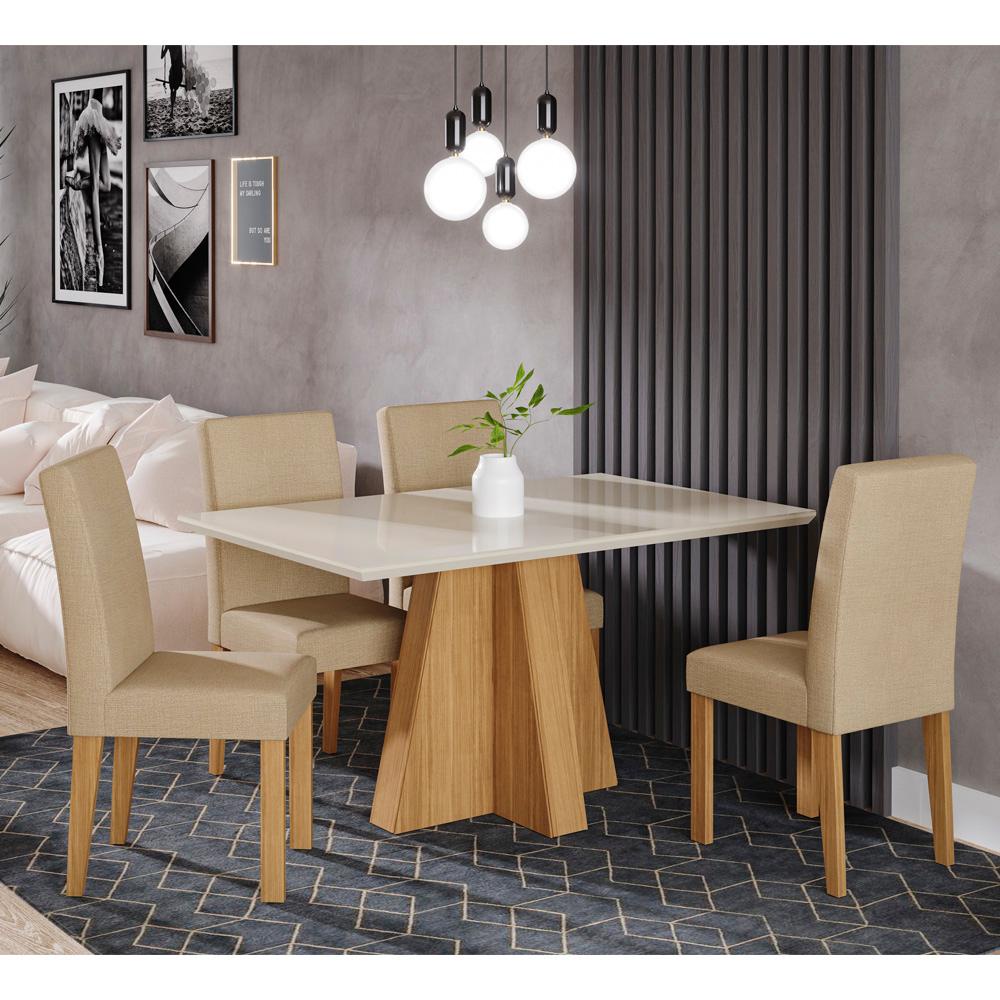 Conjunto Sala de Jantar Patricia 130X80 Tampo em Vidro/MDF 4 Cadeiras Maia Cimol Nature/Off ...