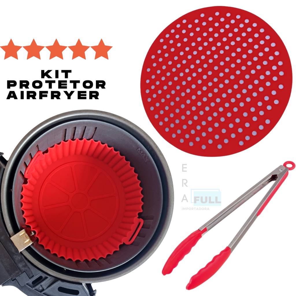 Kit Protetor de Air Fryer Cesto + Tapete + Pegador Silicone Cozinha ...