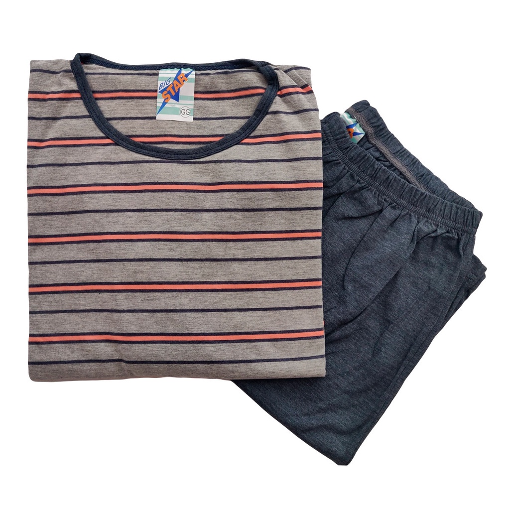 Pijama Masculino Camiseta Meia Manga e Bermuda Plus Size Mesclado pjp18 ...