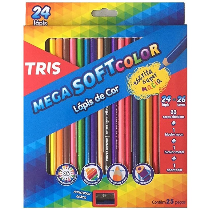 Lápis De Cor Mega Soft Color 24 Lápis + 1 Apontador Tris - Desconto no ...