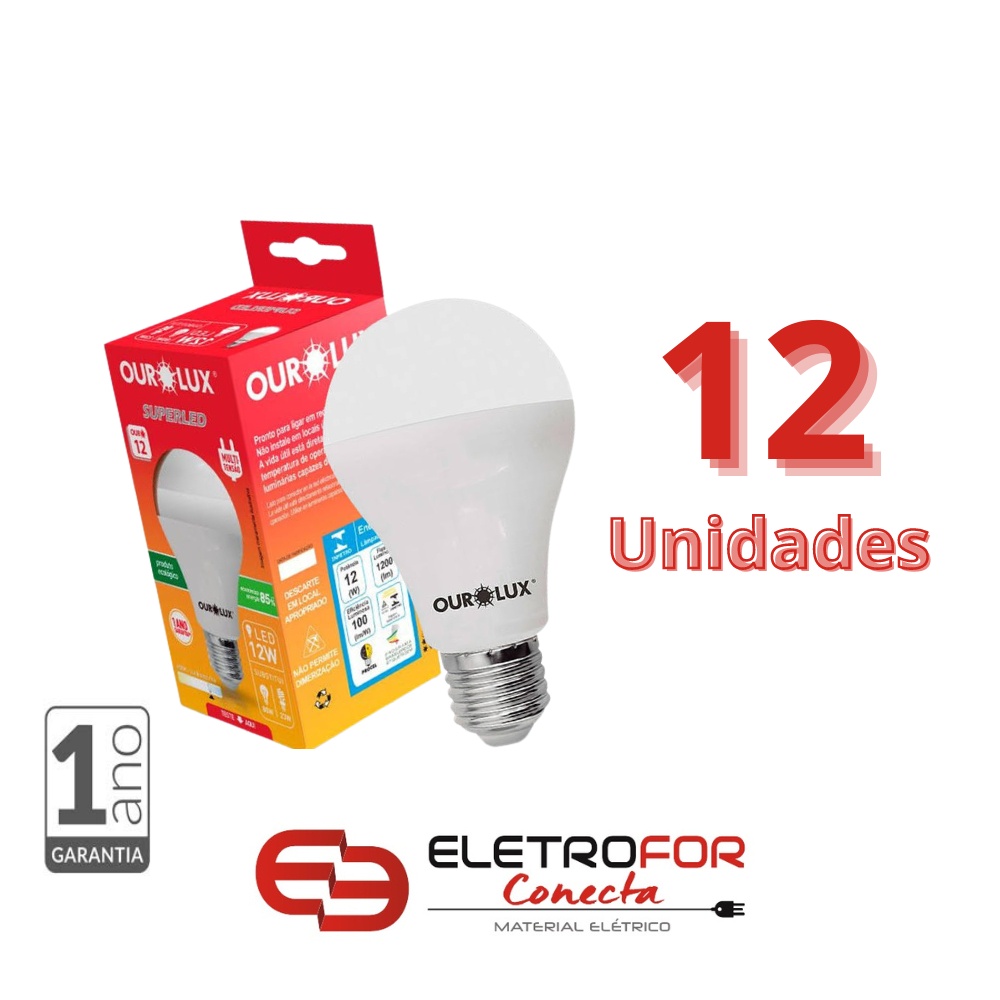 Kit 12 Lâmpadas Led 9w Bulbo Bivolt Econômica Branco Fria 6.500K - OuroLux | Shopee Brasil