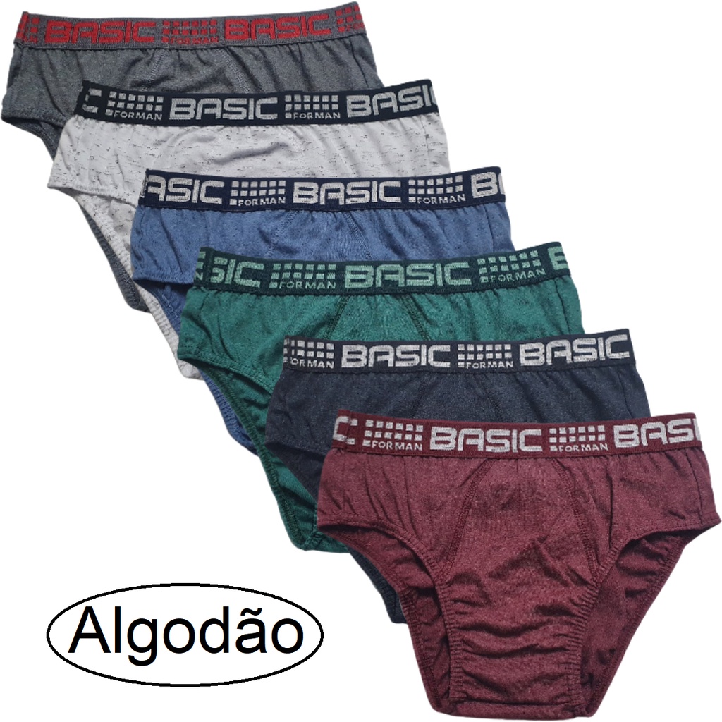 Kit 6 Cuecas Slip Adulto Algodão Premium Atacado Básica Masculina | Shopee Brasil