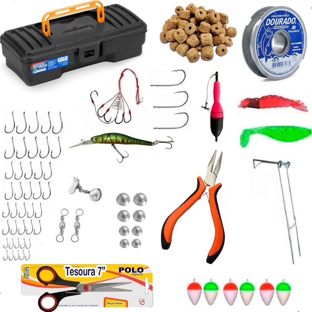 Kit Pesca Completo Maleta Iscas Anzol Chumbada | Shopee Brasil