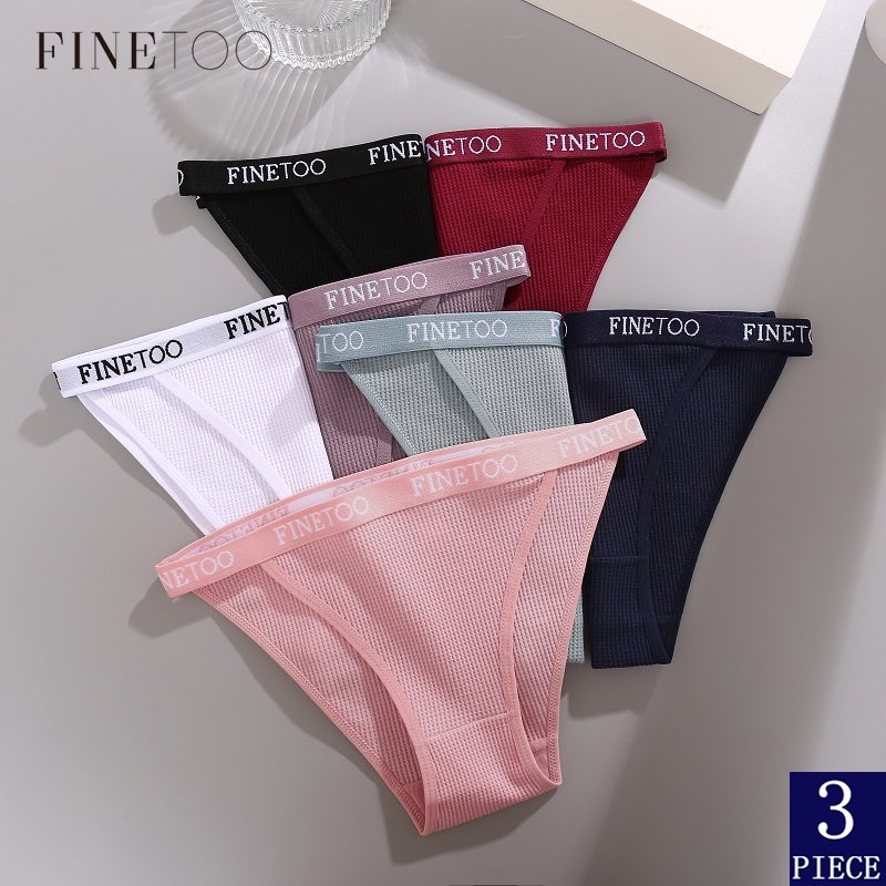 Finetoo 3pcs Conjunto Calcinha Feminina De Algodão Confortável Cueca